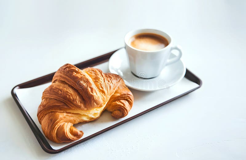 Freshly Baked Croissant with Powdered Sugar Next To a Cup of Espresso ...