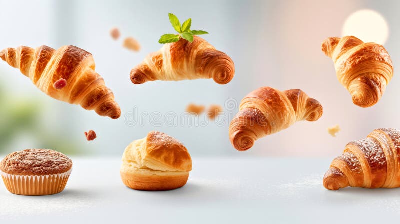 Freshly Baked Croissants and Pastries Floating in a Bright Airy Kitchen ...