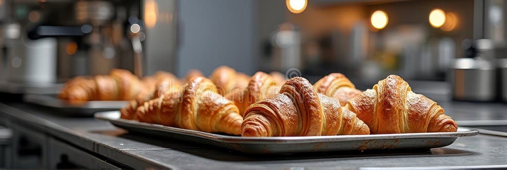 Freshly Baked Croissants on Tray in Modern Kitchen Setting Stock Photo ...