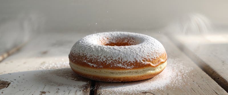 Freshly Baked Donut Dusting Powdered Sugar Wooden Table Stock Photos ...