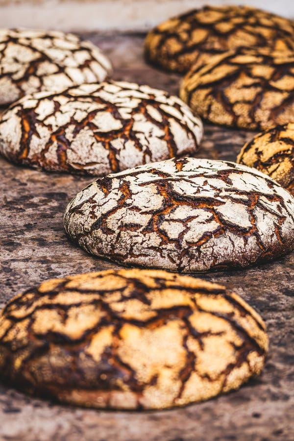 Freshly Baked Flour Covered Bread Loaves Stock Photo - Image of ...