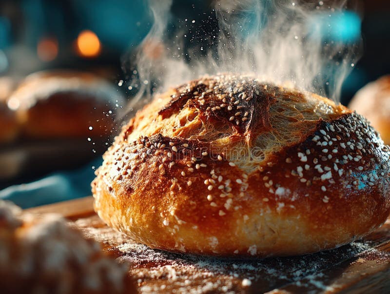 A Freshly Baked Loaf of Bread Giving Off Steam from the Oven Stock ...