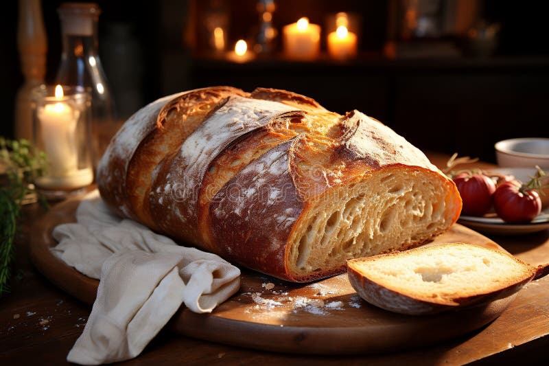 Freshly-baked Loaf of Bread Sits on a Wooden Table. AI-generated Stock ...