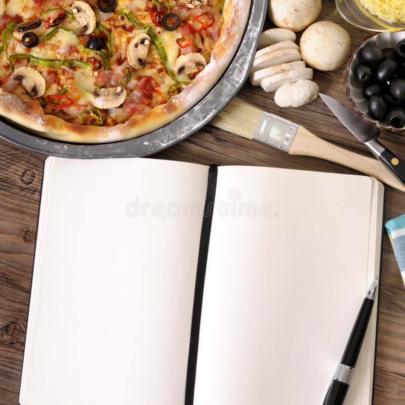Freshly Baked Pizza with Cookbook Stock Photo - Image of recipe ...