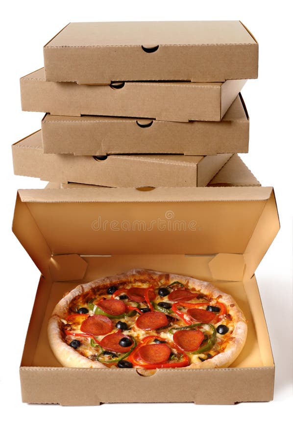 Pizza Box, Pepperoni Pizza Inside Open Box, Isolated on White ...