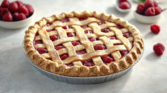 Freshly Baked Raspberry Pie with a Lattice Top Stock Image - Image of ...