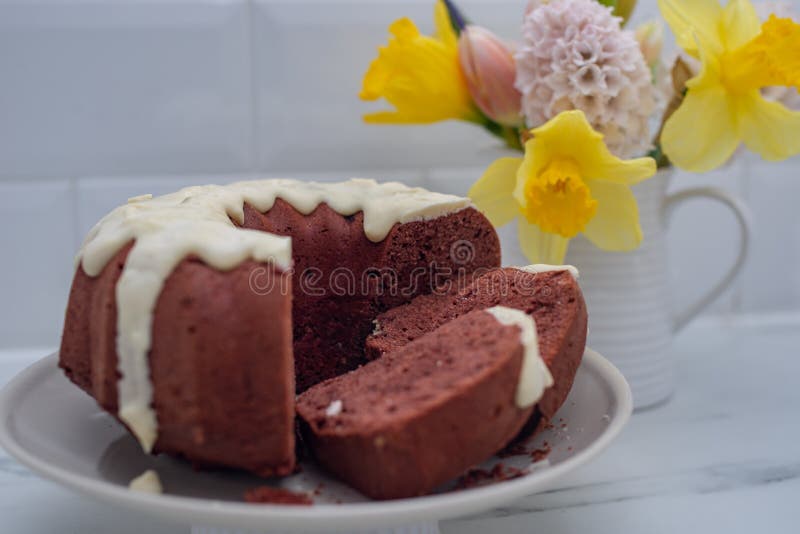 Freshly Baked Red Velvet Bundt Cake Stock Image - Image of delicious ...