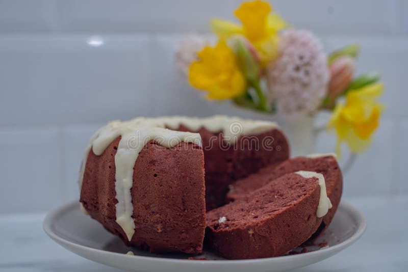 Freshly Baked Red Velvet Bundt Cake Stock Image - Image of celebration ...