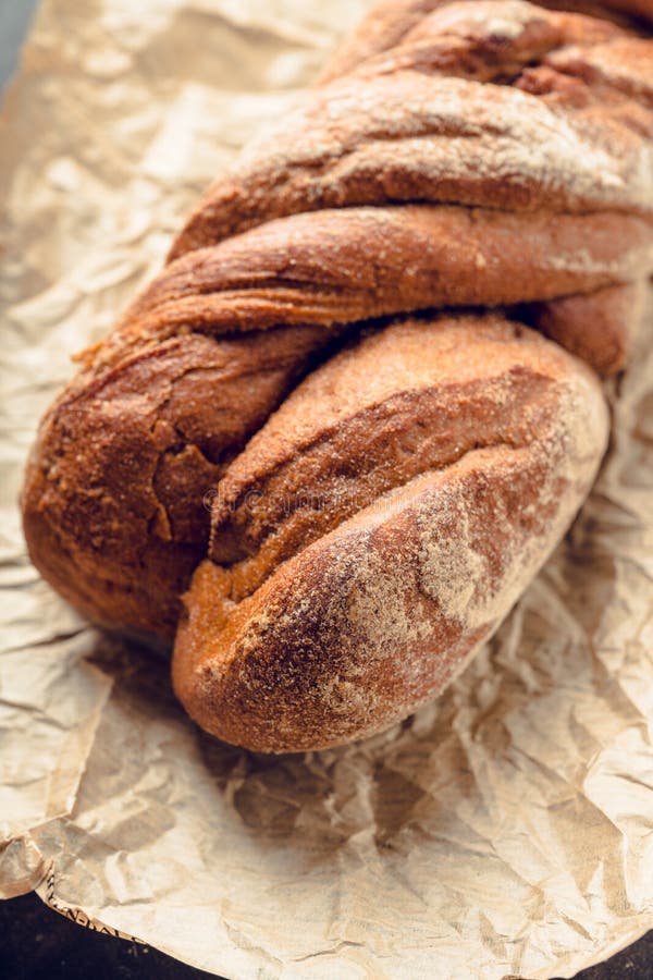 Freshly Baked Rustic Bread on the Rustic Background Stock Image - Image ...