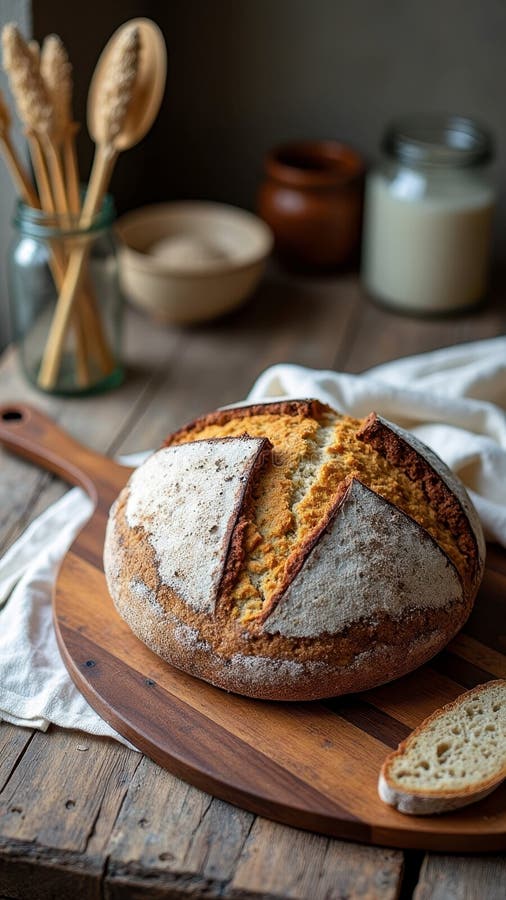 Rustic Sourdough Bread Slices with Red Wine Stock Image - Image of ...