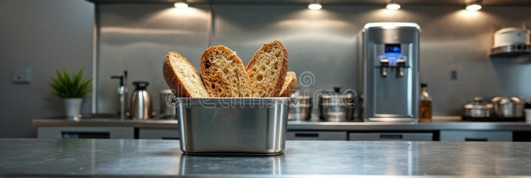 Freshly Baked Sliced Bread in Modern Industrial Kitchen Stock Image ...