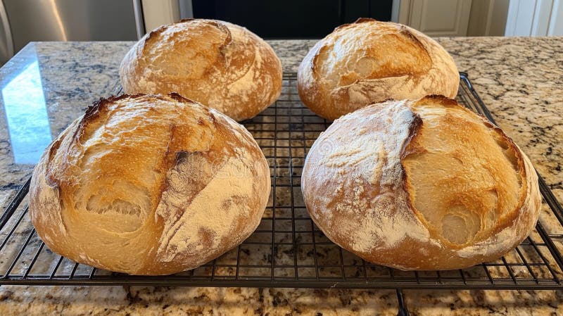 Freshly Baked Bread Loaves Cooling Wire Rack Cozy Kitchen Stock Photos ...