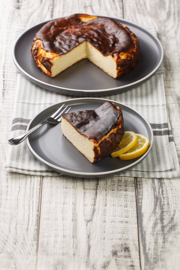 Freshly Baked Spanish Burnt Basque Cheesecake Closeup on the Plate ...