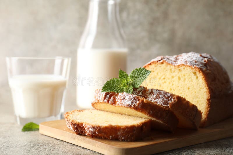 Freshly Baked Sponge Cake on Light Grey Table, Closeup Stock Photo ...