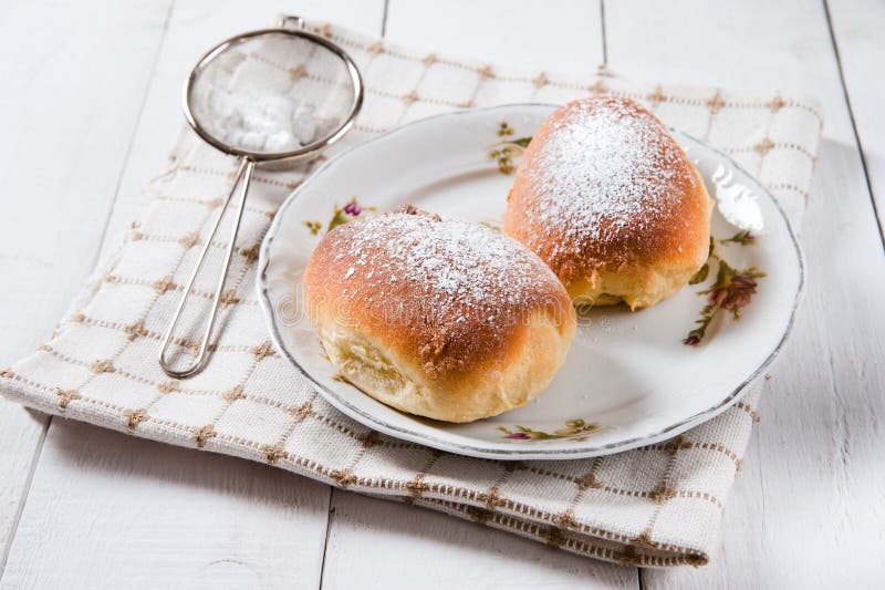 Freshly Baked Sweet Buns with Jam Stock Photo - Image of puff, fruit ...