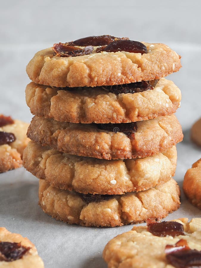 Freshly Baked Tahini and Sesame Seeds with Dates Cookies Stock Photo ...