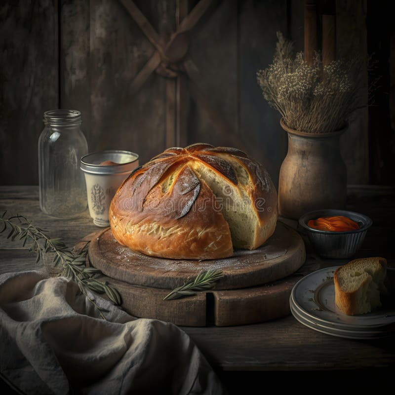 Freshly Baked Traditional Bread on a Rustic Wooden Table. Ai Generated ...