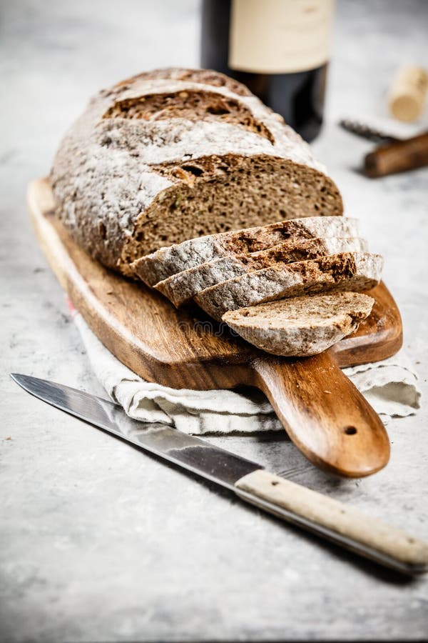 Freshly Baked Traditional Bread and Wine Stock Image - Image of ...