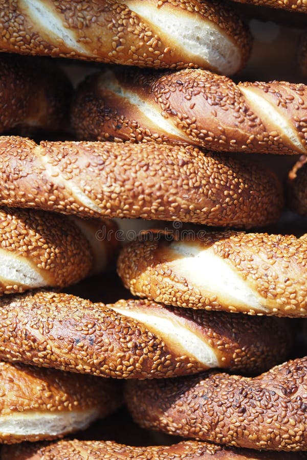 Freshly Baked Turkish Simit Stacked on Display Stock Image - Image of lover, delicious: 398492467