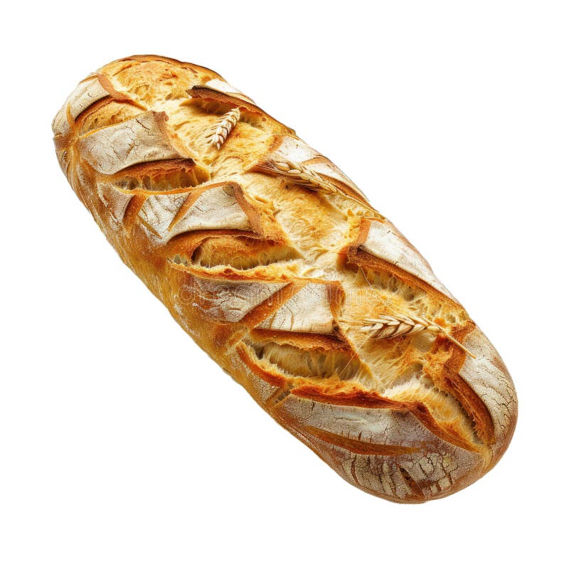 Freshly Baked White Bread Loaf with Wheat Stalks on White Background ...