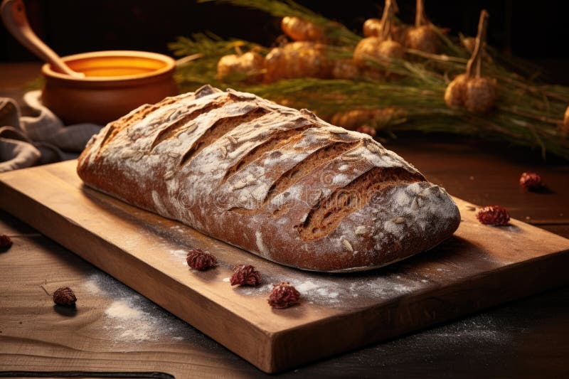 Freshly Baked Whole Grain Bread on Board Stock Illustration ...