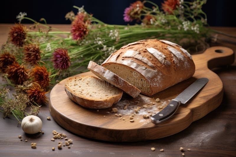 Freshly Baked Whole Grain Bread on Board Stock Illustration ...