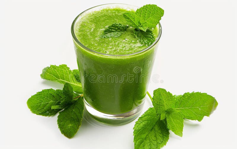 Freshly Blended Green Juice in Clear Glass with Mint Garnish Stock ...