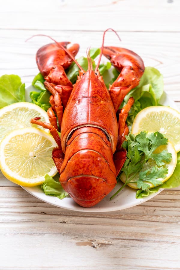 Boiled Lobster with Vegetable and Lemon Stock Image - Image of lettuce ...