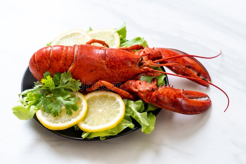 Boiled Lobster with Vegetable and Lemon Stock Image - Image of food ...