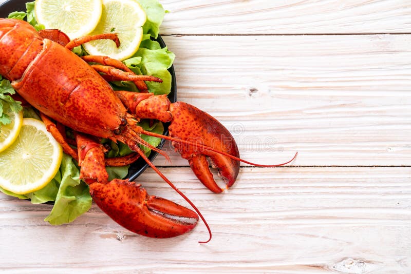 Boiled Lobster with Vegetable and Lemon Stock Image - Image of ...
