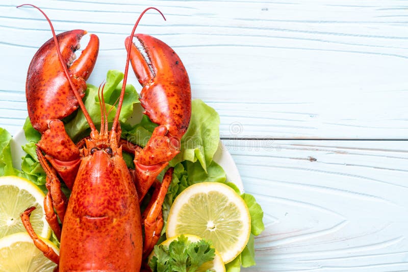 Boiled Lobster with Vegetable and Lemon Stock Photo - Image of lettuce ...