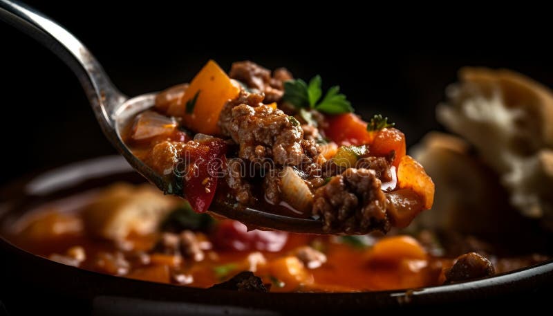 Freshly Braised Beef Stew on Organic Bread Generated by AI Stock Image ...