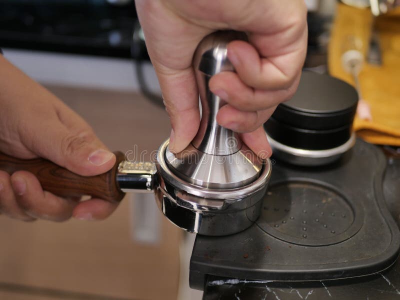 Freshly Brewed Coffee. Pressed Coffee Powder. Barista Pressed Fresh ...