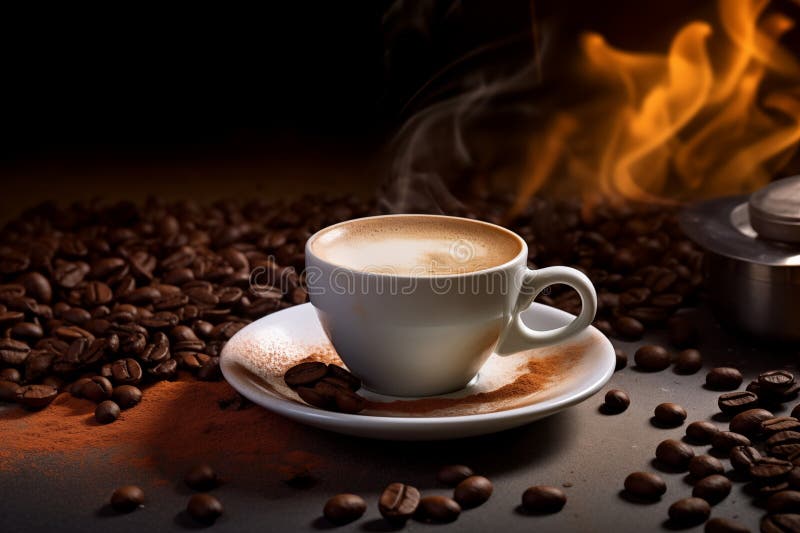 Freshly Brewed Steaming Coffee in Porcelain Cup. Generative AI Stock ...