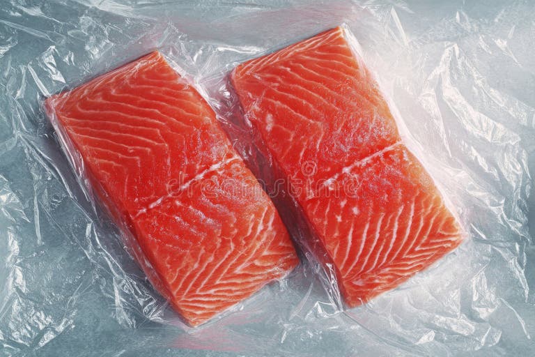 Freshly Caught Atlantic Salmon Fillet Sealed in Plastic Using a Vacuum ...