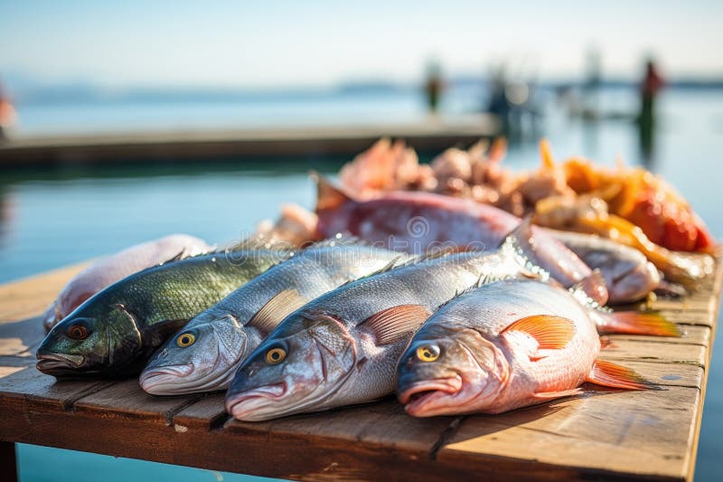 Freshly Caught Fish on a Dock Stock Photo - Image of seafood, fish ...