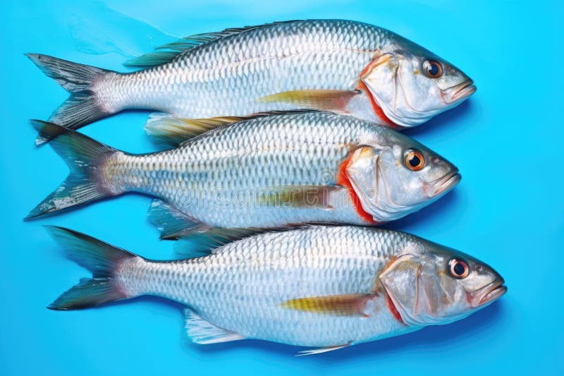 Freshly Caught Fish on a Light Blue Surface Stock Photo - Image of food ...