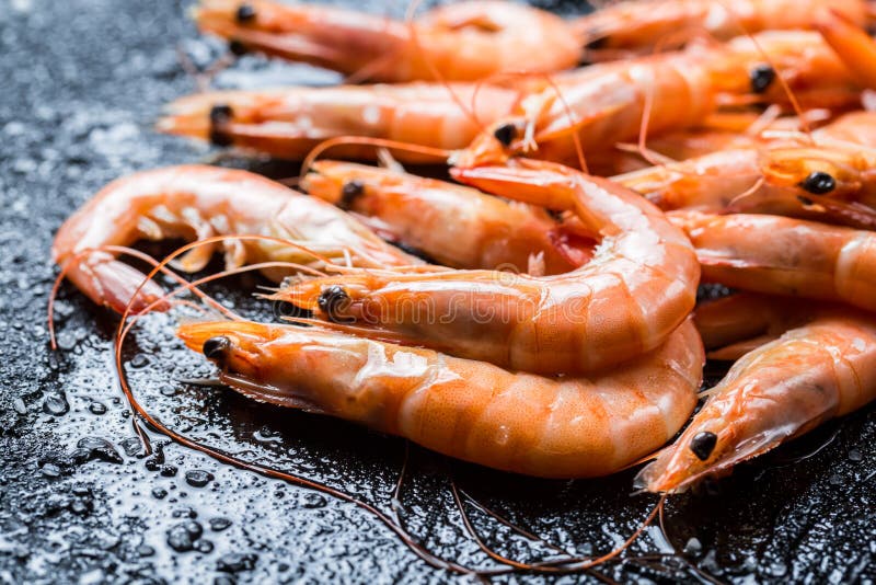 Freshly Caught Shrimp on Black Rock Stock Photo - Image of fresh, meal ...