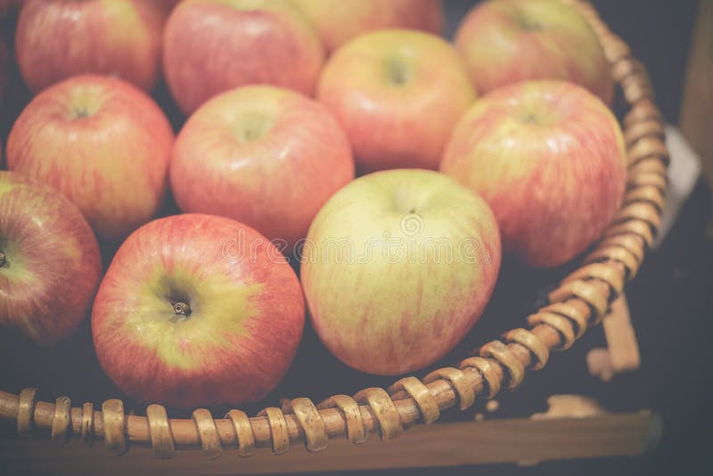 Freshly Colored Apples are in Rattan Baskets. Stock Photo - Image of ...