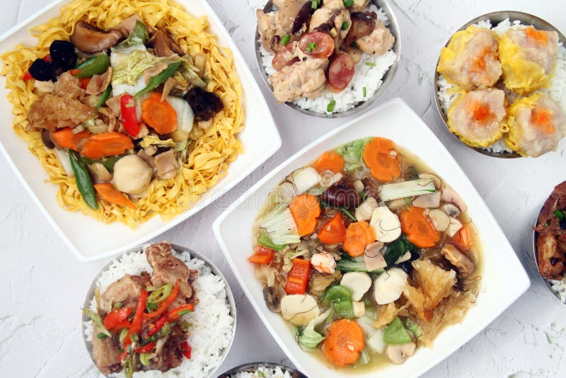 Freshly Cooked Assorted Chinese Food Stock Photo - Image of noodles ...