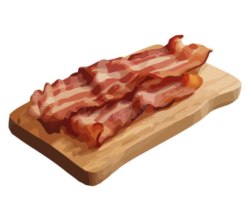Freshly Cooked Bacon Slice on Wooden Plate Stock Vector - Illustration ...