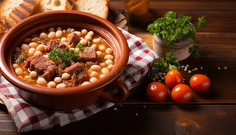 Freshly Cooked Beef Stew on a Rustic Wooden Table Generated by AI Stock ...