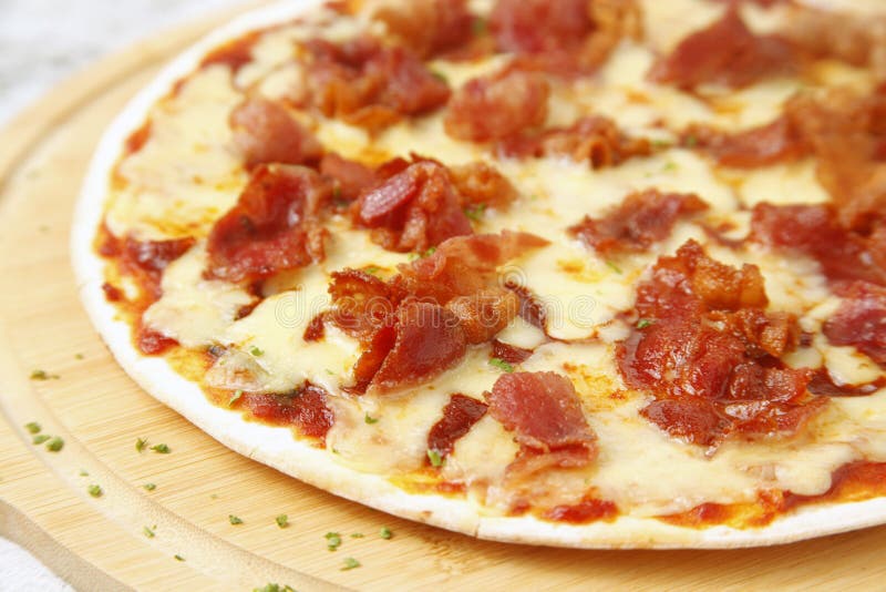 Freshly Cooked Cheesy Bacon Pizza Stock Image - Image of pork, cuisine ...