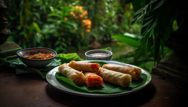 Freshly Cooked Gourmet Meal Pork Spring Roll with Vegetable Appetizer ...