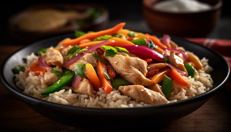 Freshly Cooked Healthy Meal Stir Fried Rice with Meat Generated by AI ...