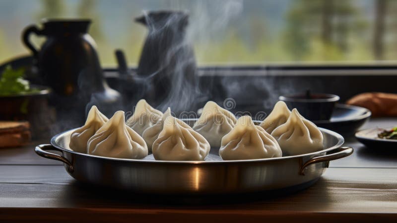 Freshly Cooked Khinkali Served Piping Hot on a Plate. Stock Image ...
