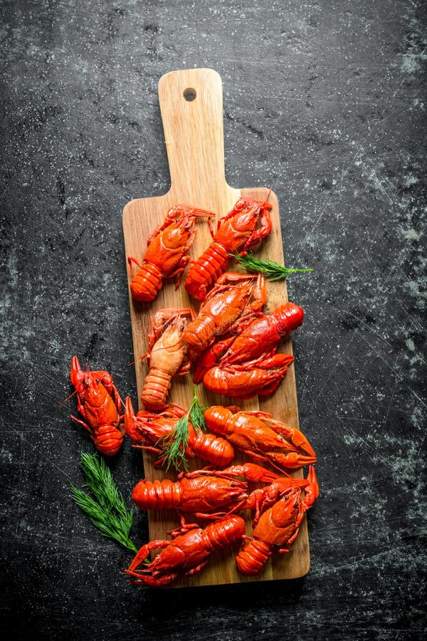 Freshly Cooked Red Crayfish on a Cutting Board Stock Photo - Image of ...