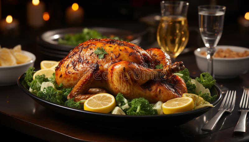 Freshly Cooked Roast Chicken and Turkey on a Gourmet Plate Generated by ...