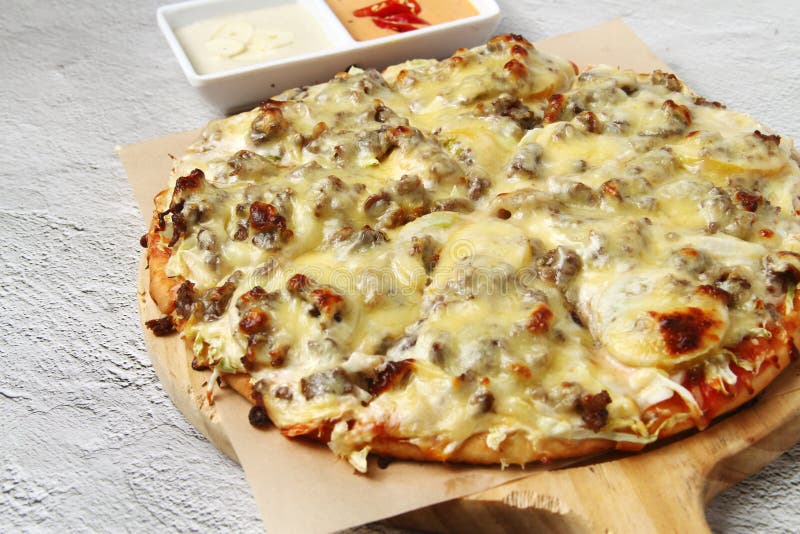 Freshly Cooked Shawarma Flavored Pizza Stock Photo - Image of ground ...