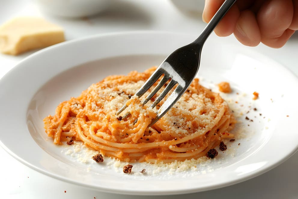 Freshly Cooked Spaghetti on White Plate, Empty Background Area beside ...